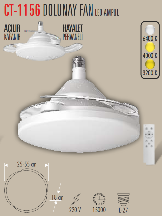Cata CT-1156 Dolunay Fan Led Ampul Beyaz Işık